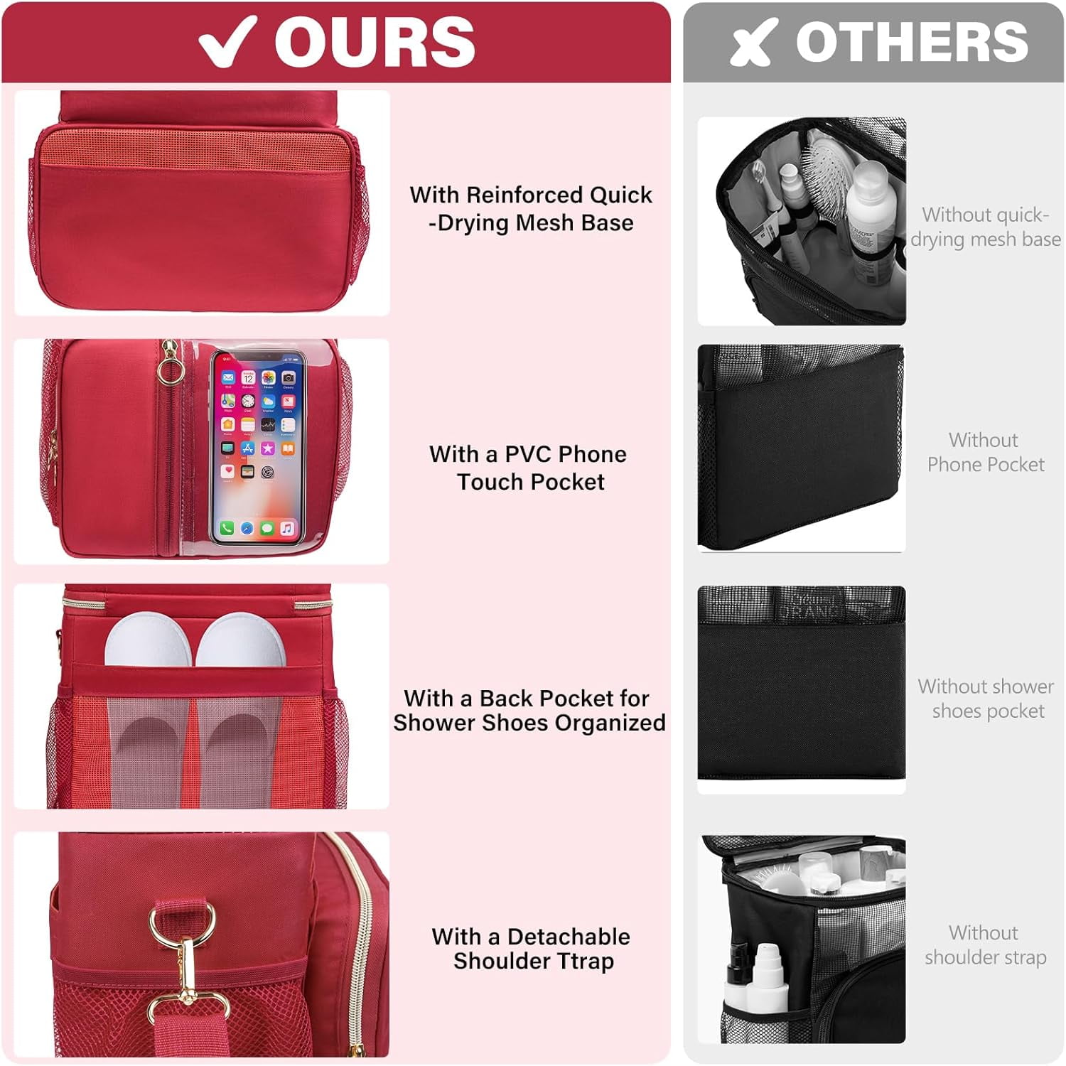 ASIASN-Portable Shower Caddy College Dorm Essentials, Large Toiletry Bag for Women Men, 2 Layers ...