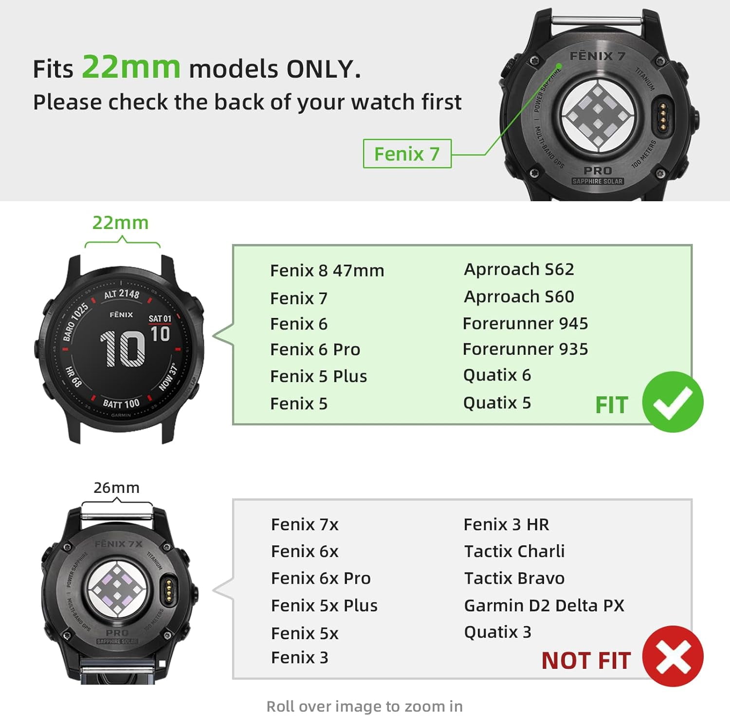 ASIASN-Quick Fit 22mm Watch Band Compatible with Garmin Fenix 8 47mm ...