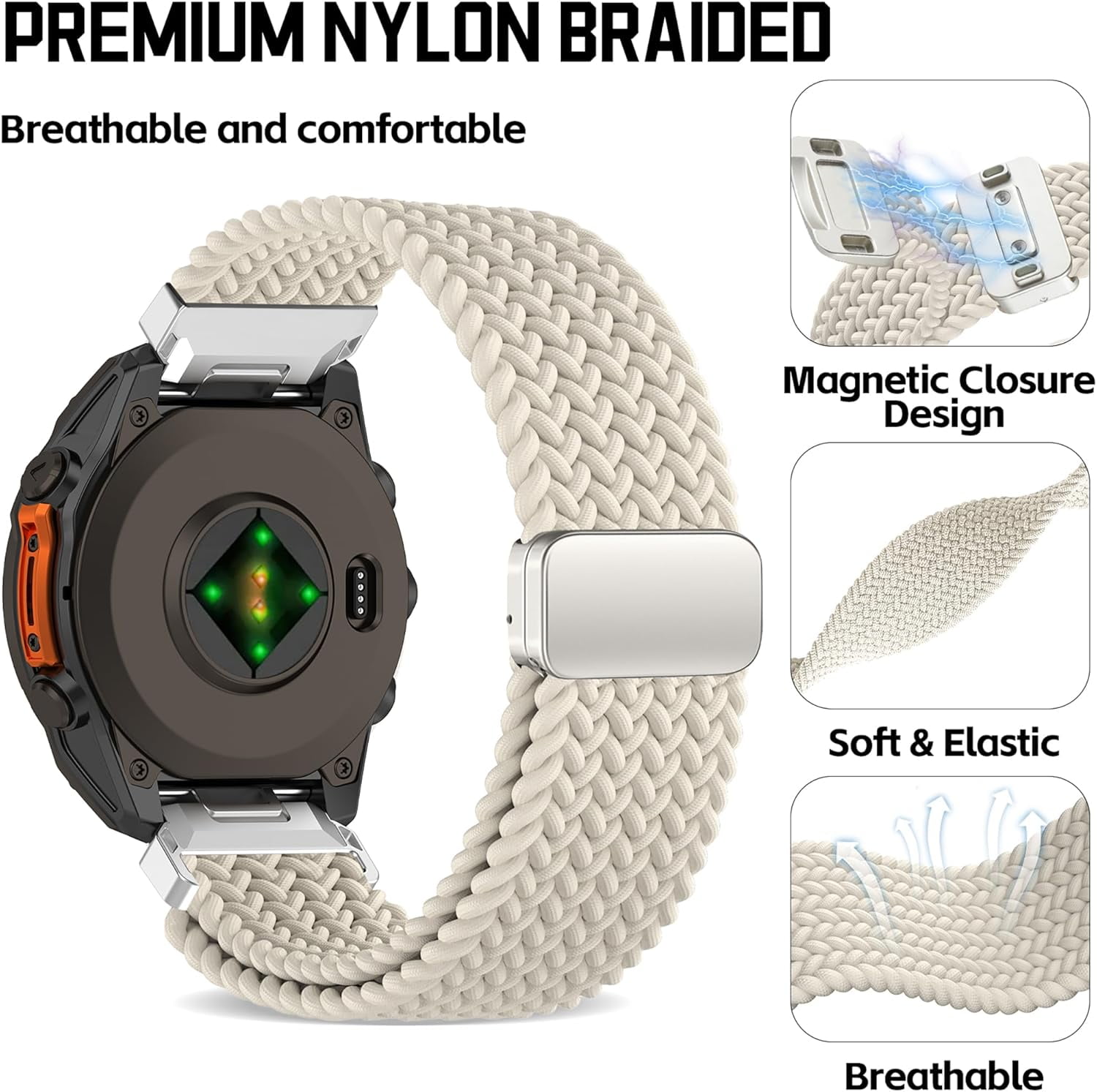 ASIASN-QuickFit 20mm Magnetic Braided Compatible with Garmin Fenix 8 ...