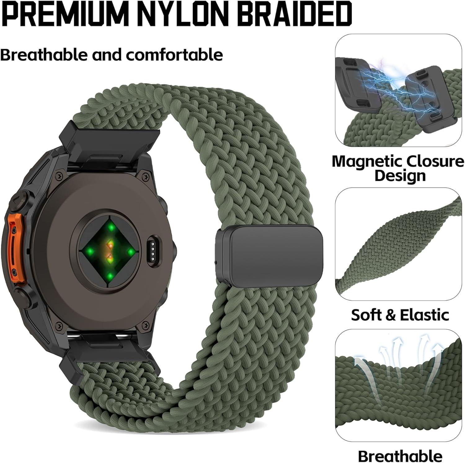 ASIASN-QuickFit 20mm Magnetic Braided Compatible with Garmin Fenix 8 ...