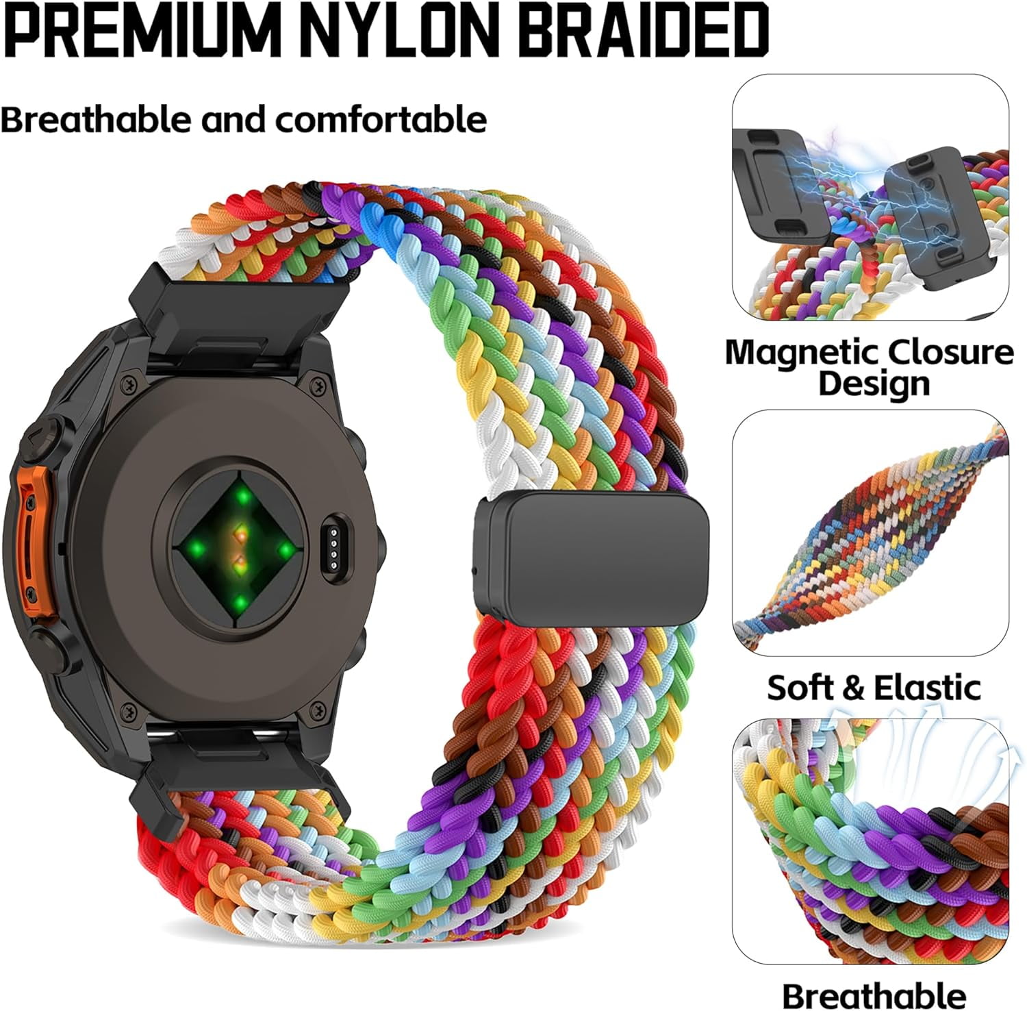 ASIASN-QuickFit 22mm Magnetic Braided Compatible with Garmin Fenix 8 ...