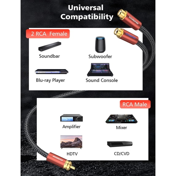 ASIASN-RCA Splitter 1-Male to 2-Female Y-Adapter Premium Subwoofer ...