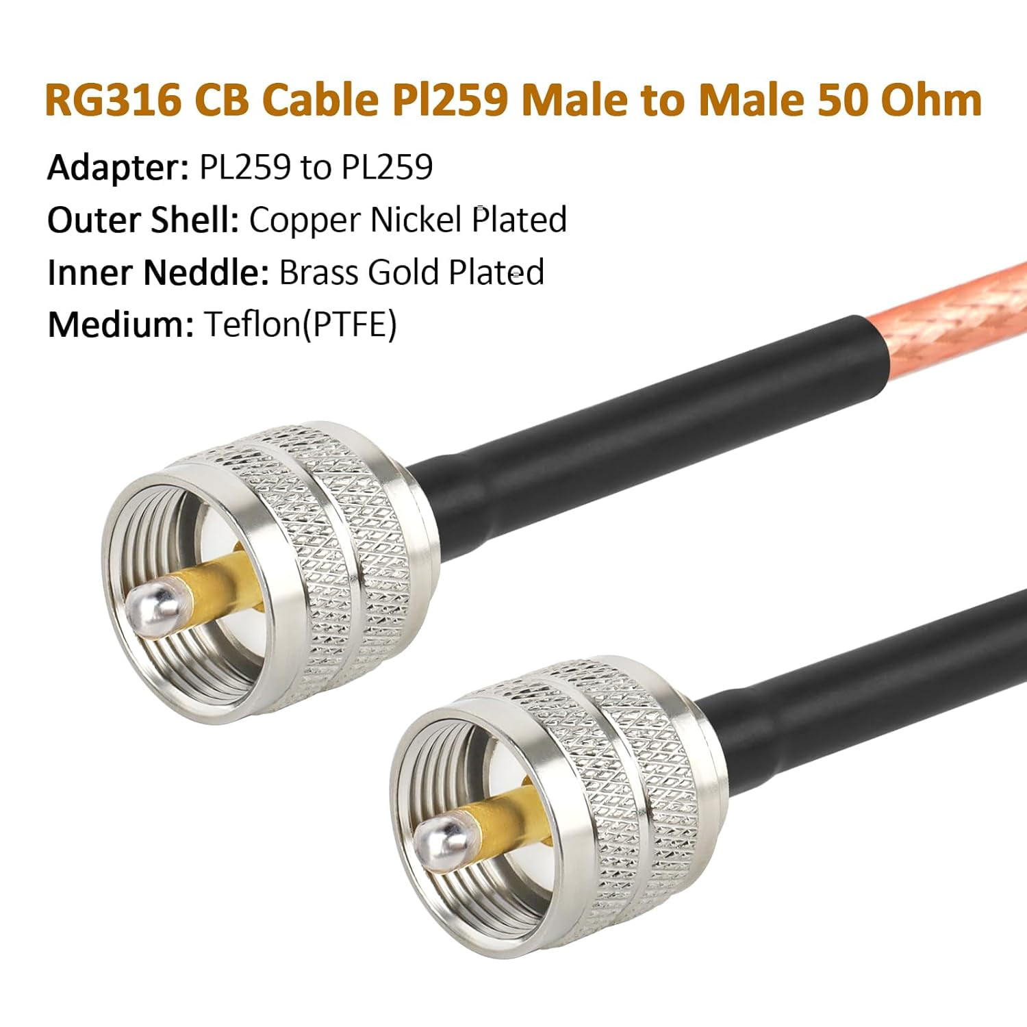 ASIASN-RG316 CB Coax Cable - 12FT UHF PL259 Male to Male CB Antenna ...