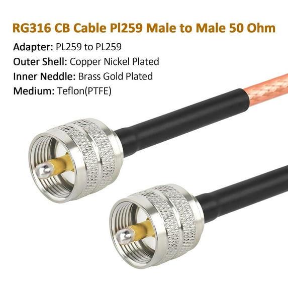 ASIASN-RG316 CB Coax Cable - 12FT UHF PL259 Male to Male CB Antenna ...