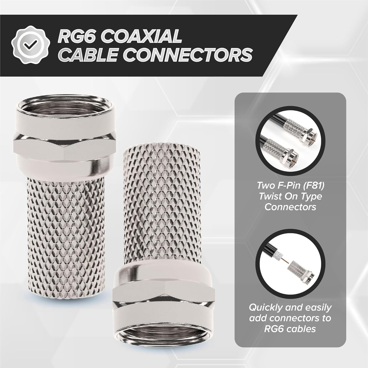 ASIASN-- RG6 Coaxial Connectors, 100 PCS, Coax Cable, Screw-On ...