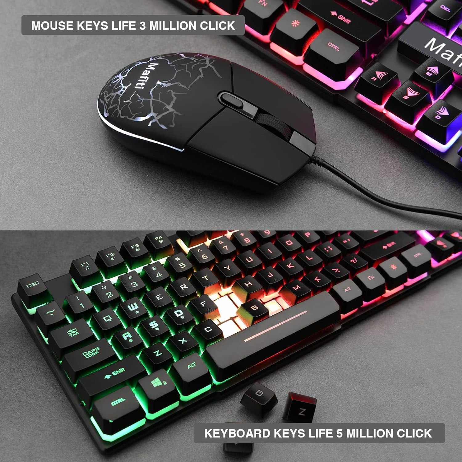ASIASN-RK101 Computer Keyboard Mouse Combo Wired, RGB Backlit USB ...