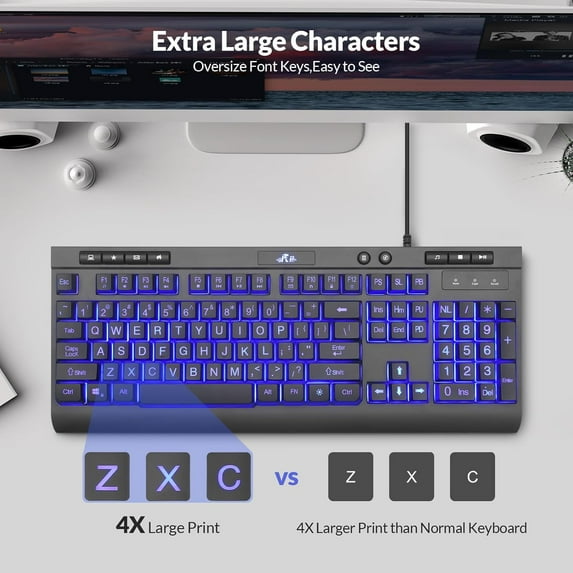 ASIASN-RK900Pro Large Print Backlit Keyboard,Wired USB Full Size ...