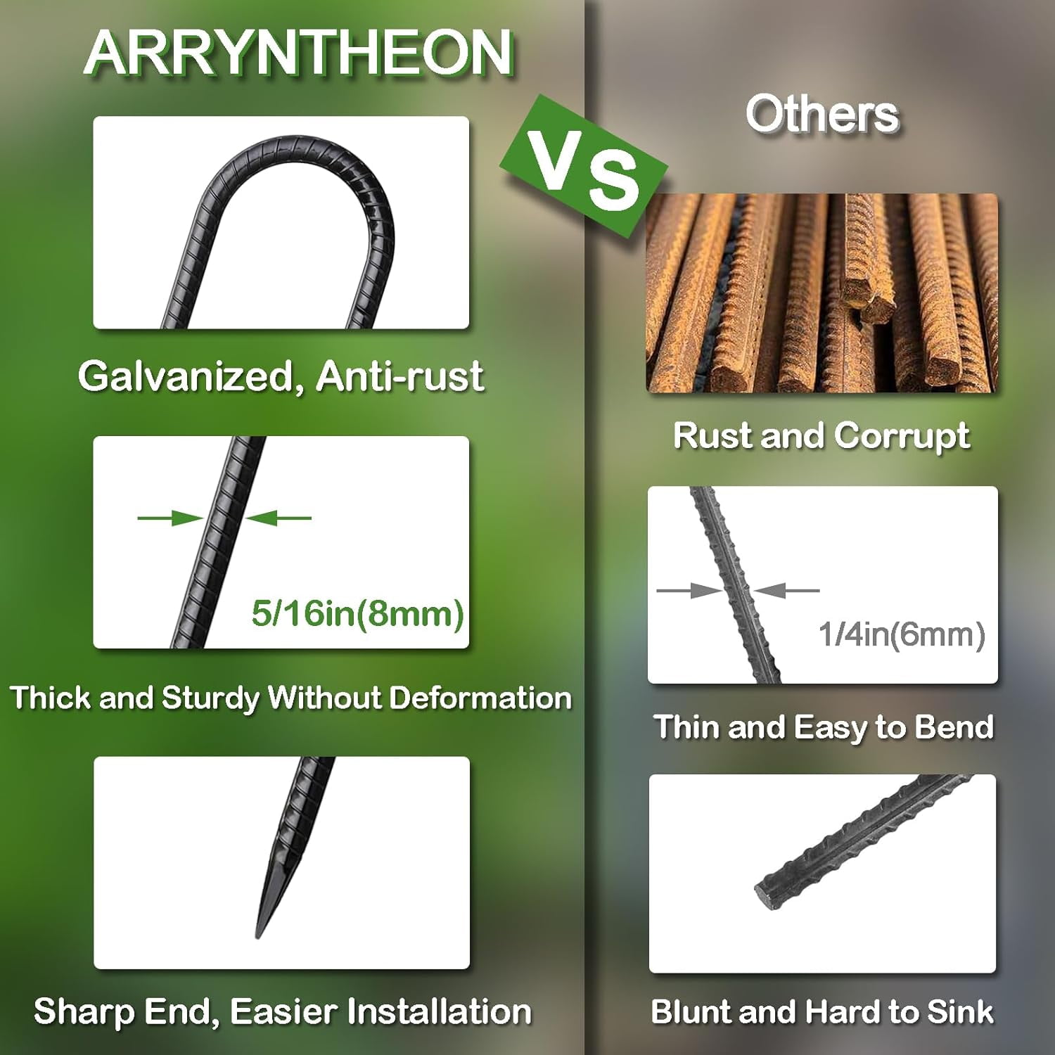 ASIASN-Rebar Stakes 12 Inch 10 Pack Tent Spikes Heavy Duty Metal J Hook ...