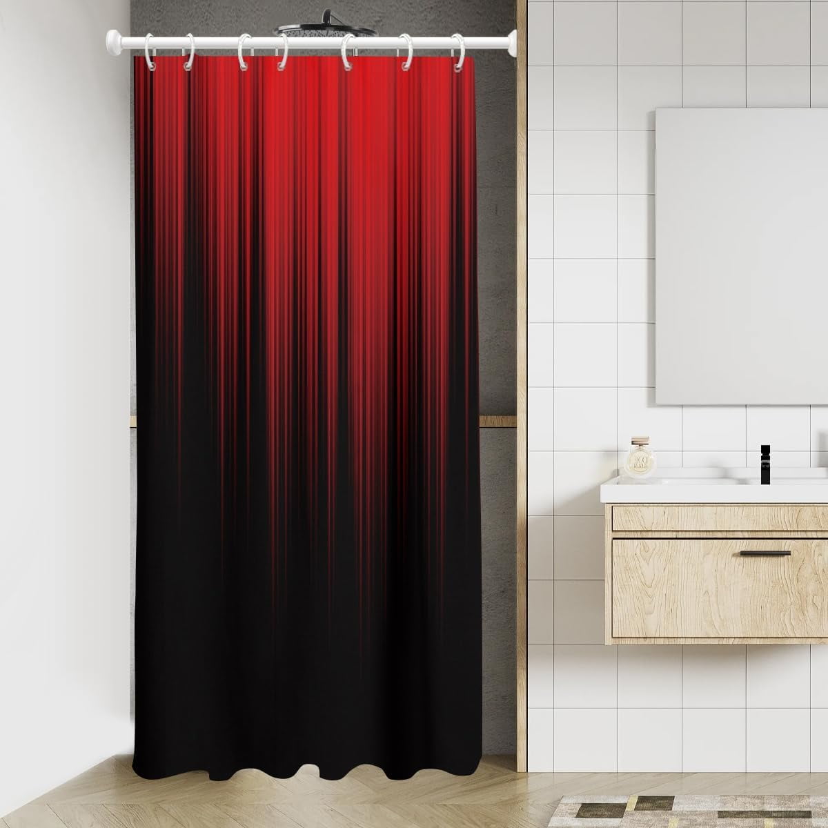 ASIASN-Red and Black Shower Curtain Ombre Mens Gothic Adults Bright ...