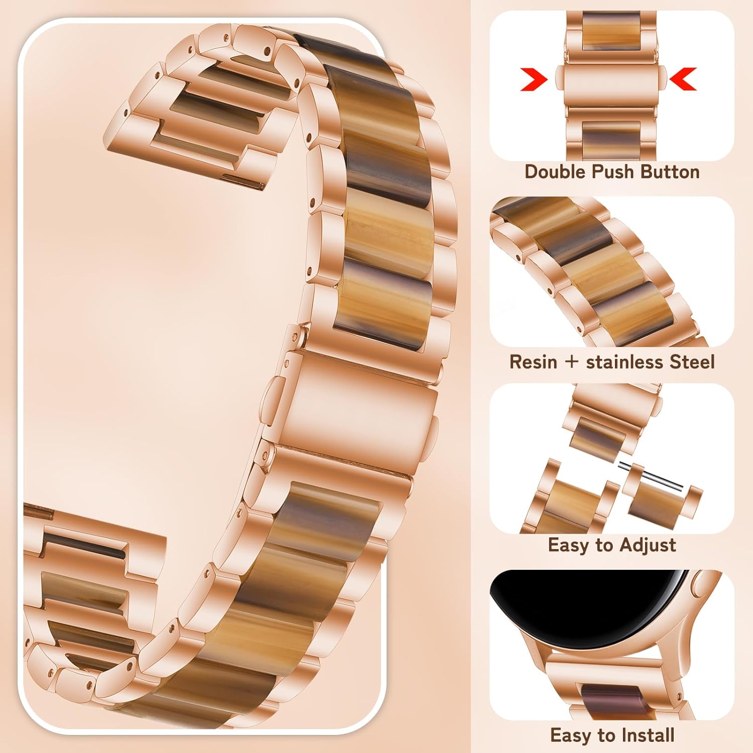 ASIASN-Resin Watch Bands for 20 mm / 22 mm, Resin & Stainless Steel ...