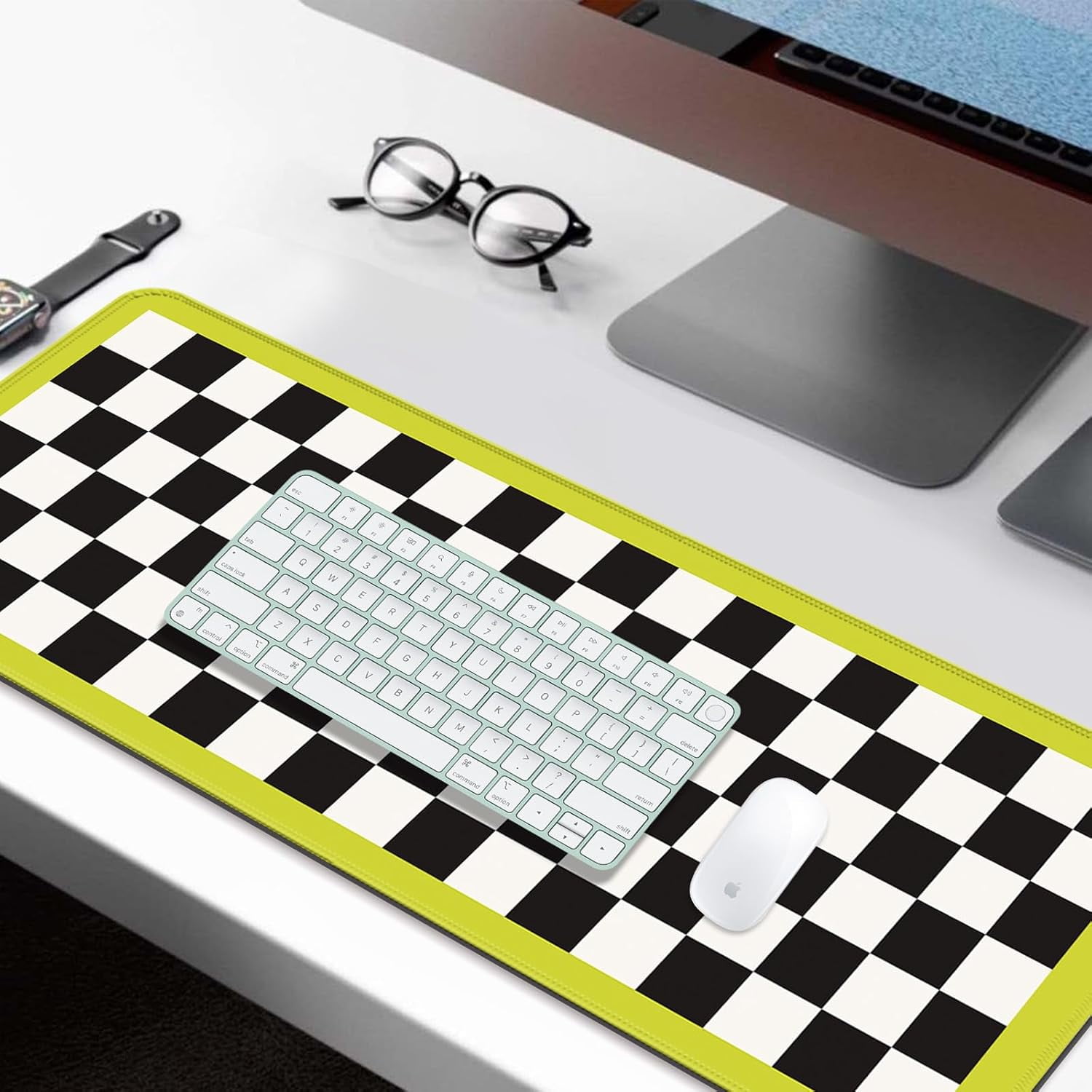 ASIASN-Retro Checkered Gaming Desk Mat, Computer Keyboard Large ...