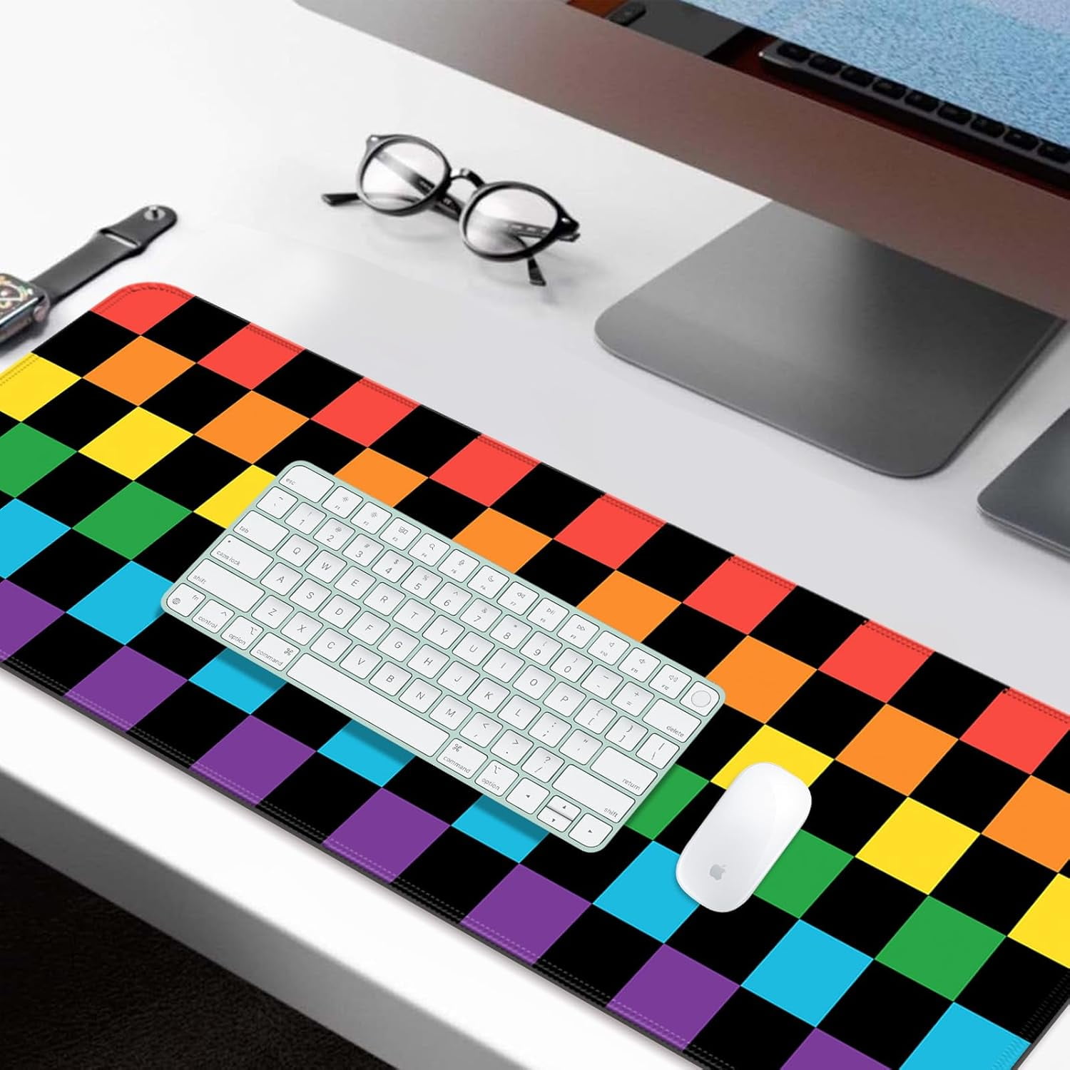 ASIASN-Retro Checkered Gaming Desk Mat, Computer Keyboard Large ...
