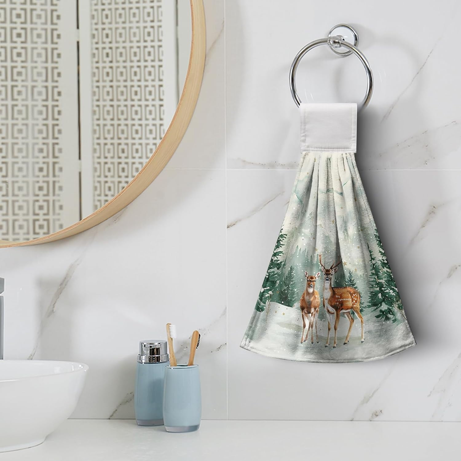 ASIASN-Rustic Farmhouse Winter Hanging Hand Towels with Loop - Pine ...