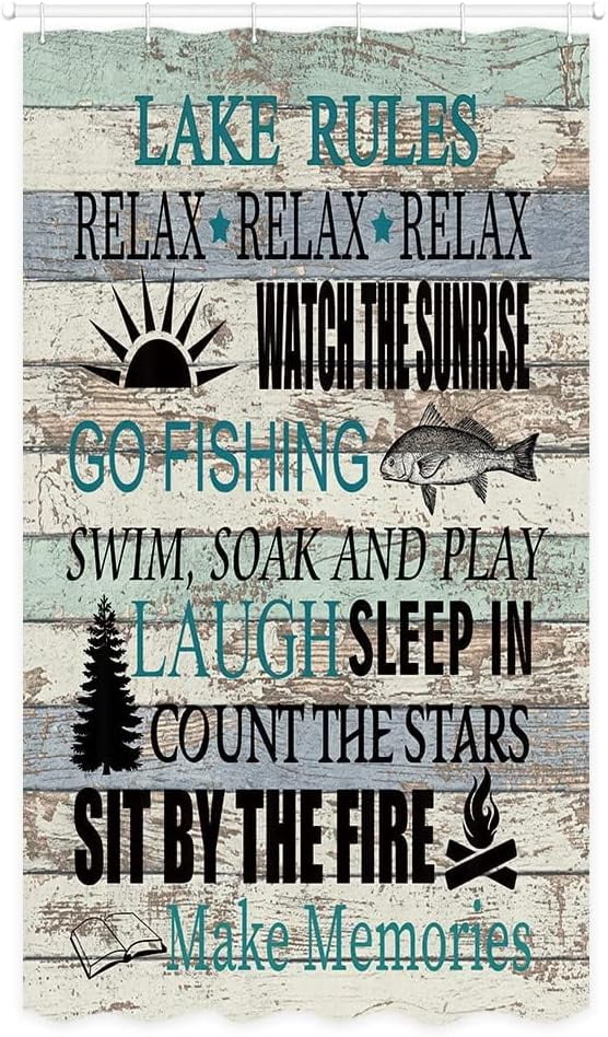 ASIASN-Rustic Lake Rules Shower Curtain for Bathroom, Lake Life Lodge ...