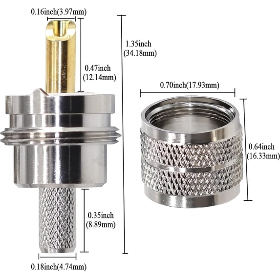 ASIASN-SO239 Connector PL259 Male Plug Crimp Coax Adapter SO239 PL-259 ...