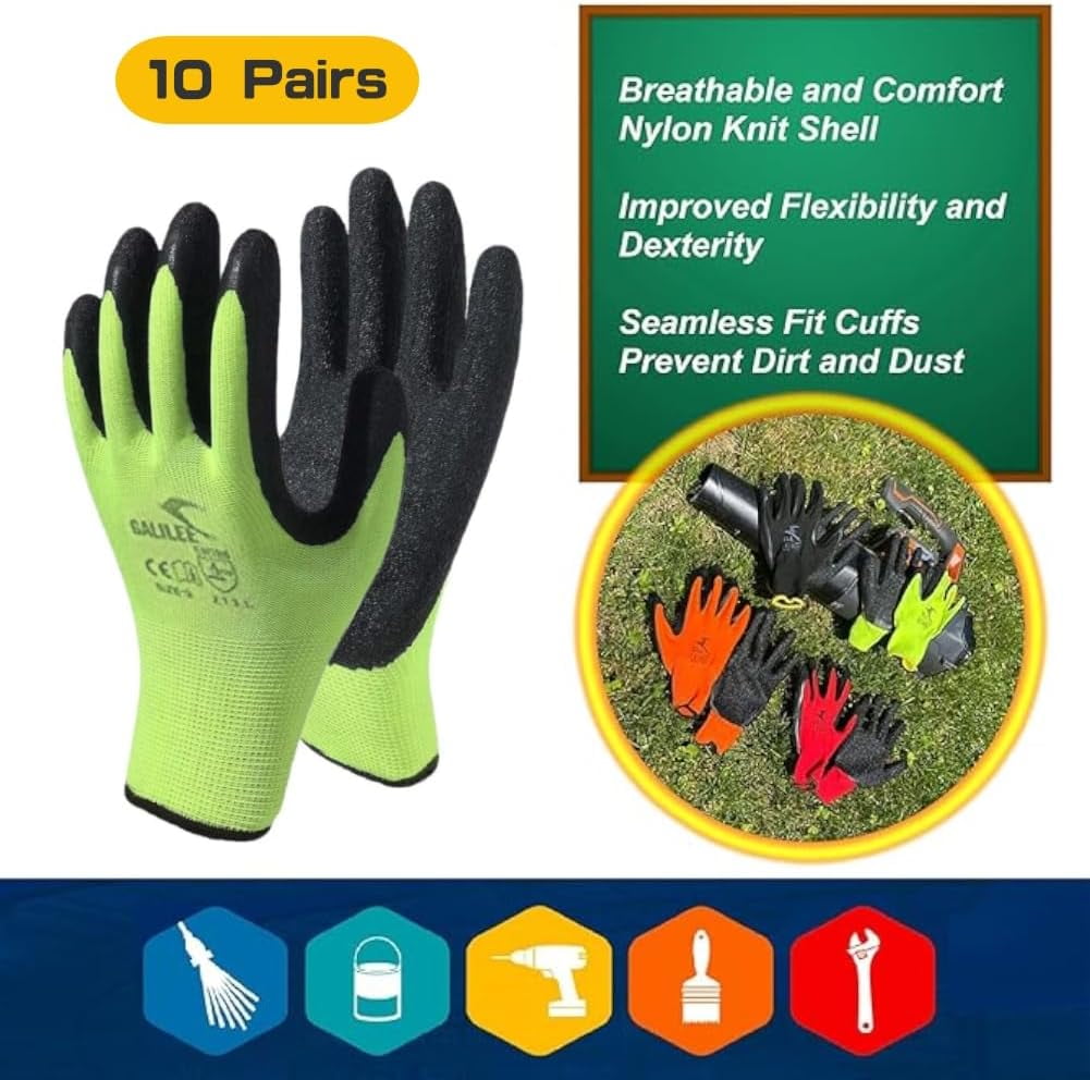 ASIASN-Safety Work Gloves with Latex Rubber Coating, Non-Slip Grip ...
