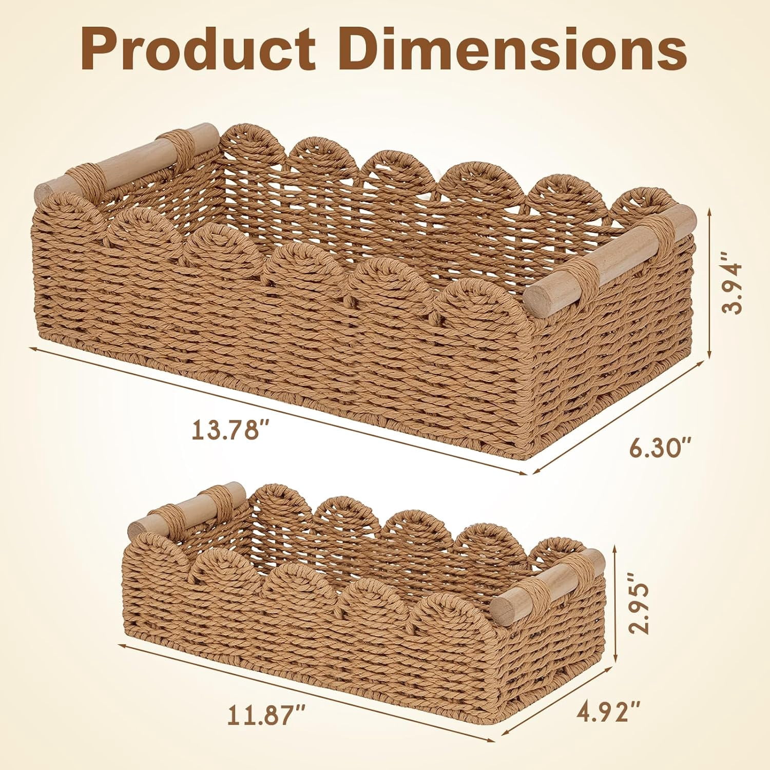 ASIASN-Set of 2 Paper Rope Scalloped Edge Decor Baskets, Small Storage ...