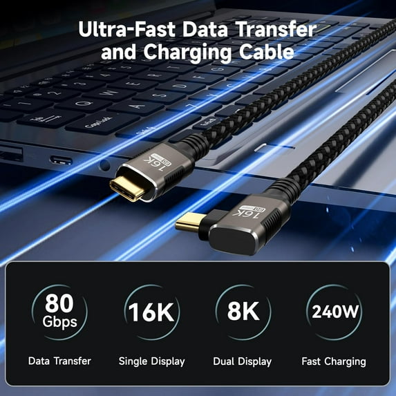 ASIASN-Short 90 degree USB C Cable 1FT Compatible With Thunderbolt 5/4 ...