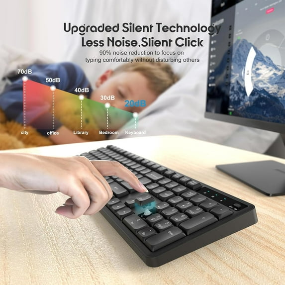 ASIASN-Silent Wireless Keyboard and Mouse Combo, 90% Less Noise, Full ...