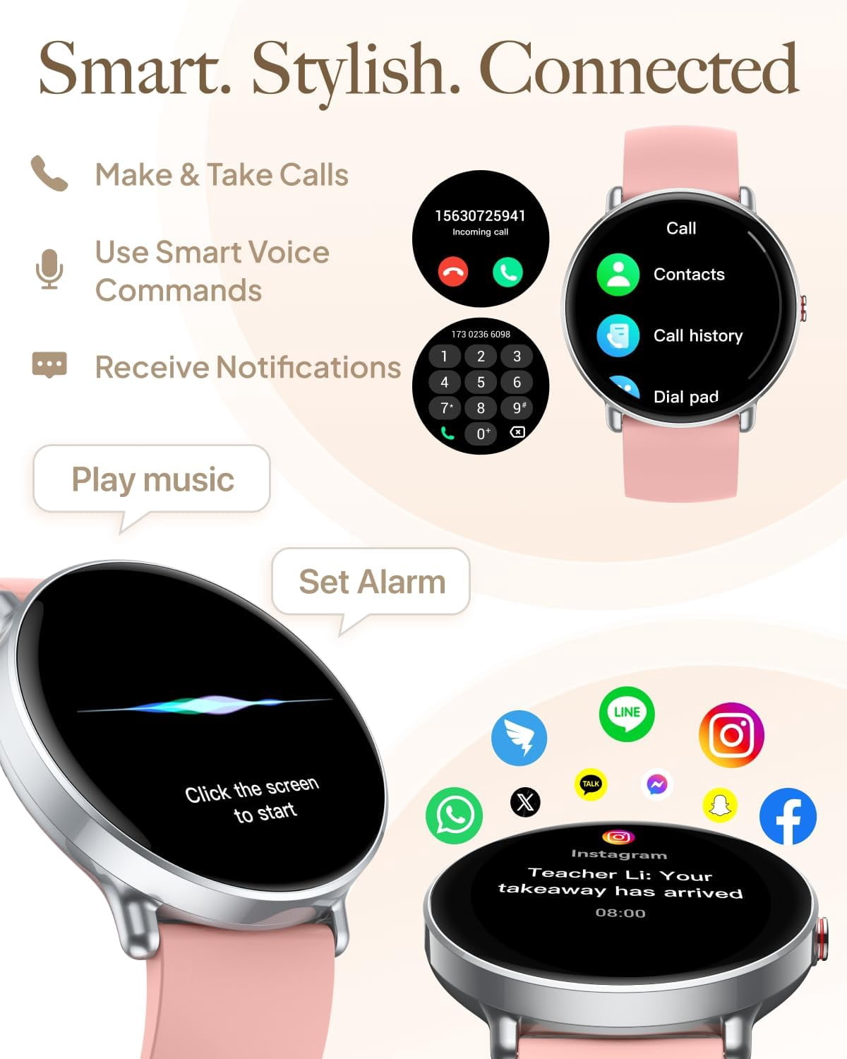 ASIASN-Smart Watch for Women Men, for Android iOS with Sleep & Calorie ...