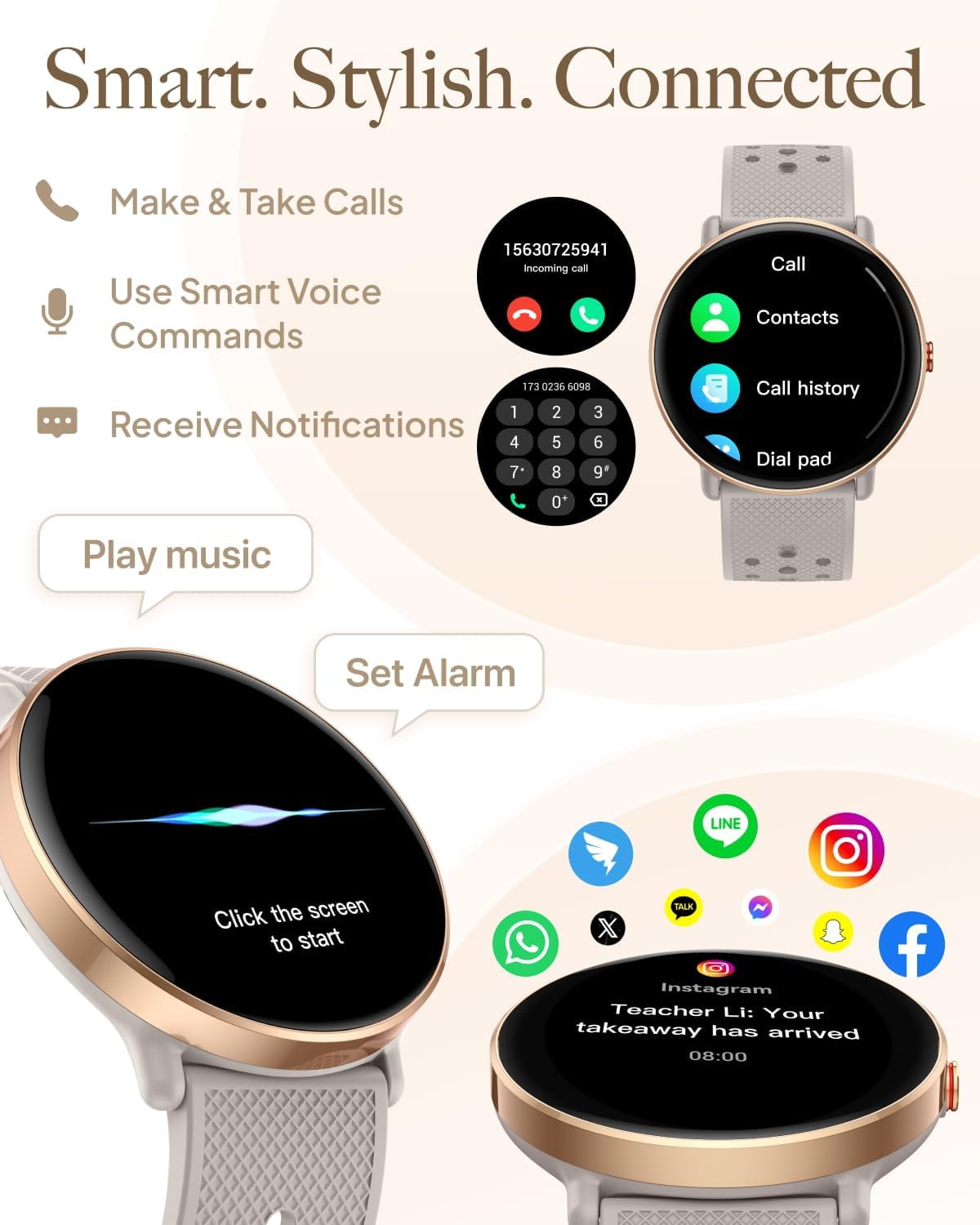 ASIASN-Smart Watch for Women Men, for Android iOS with Sleep Monitor ...