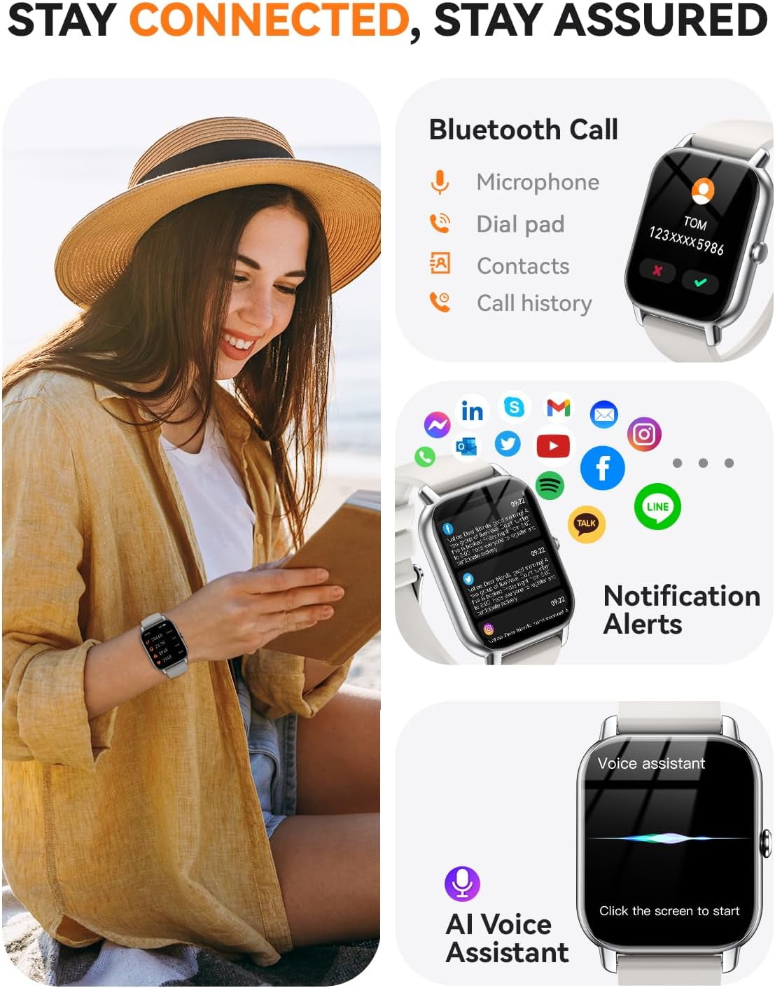 ASIASN-Smart Watches for Men Women(Answer/Make Call), Fitness Tracker ...
