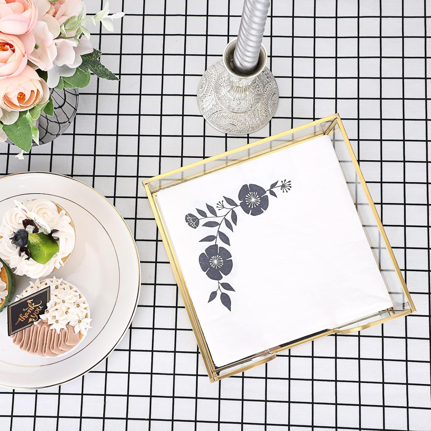 ASIASN-Square Glass Napkin Holder - Stylish Gold Luncheon Napkin ...