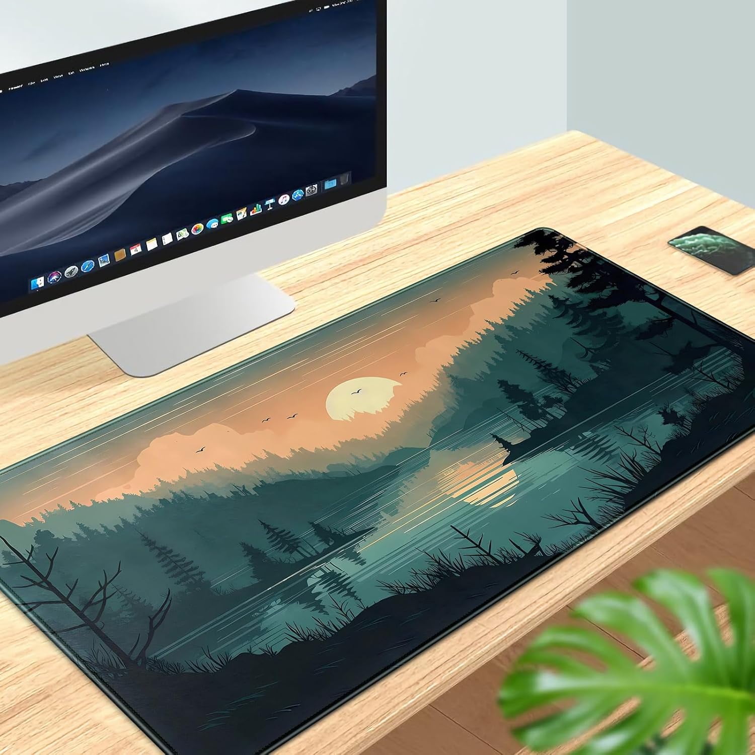 ASIASN-Sunset Lake Desk Mat Scenic Forest Large Mouse Pad Extended ...