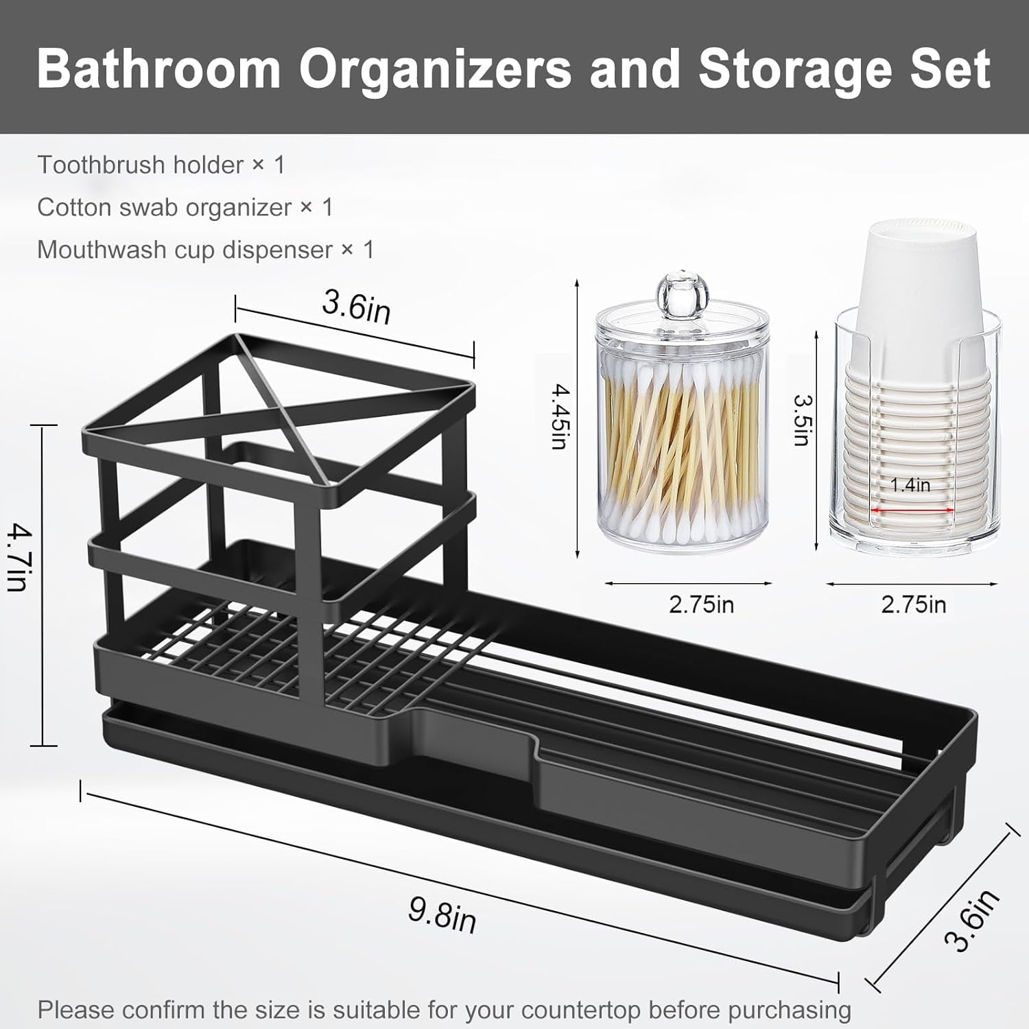 ASIASN-Toothbrush Holders for Bathrooms, Cotton Swabs & Cups Dispenser ...