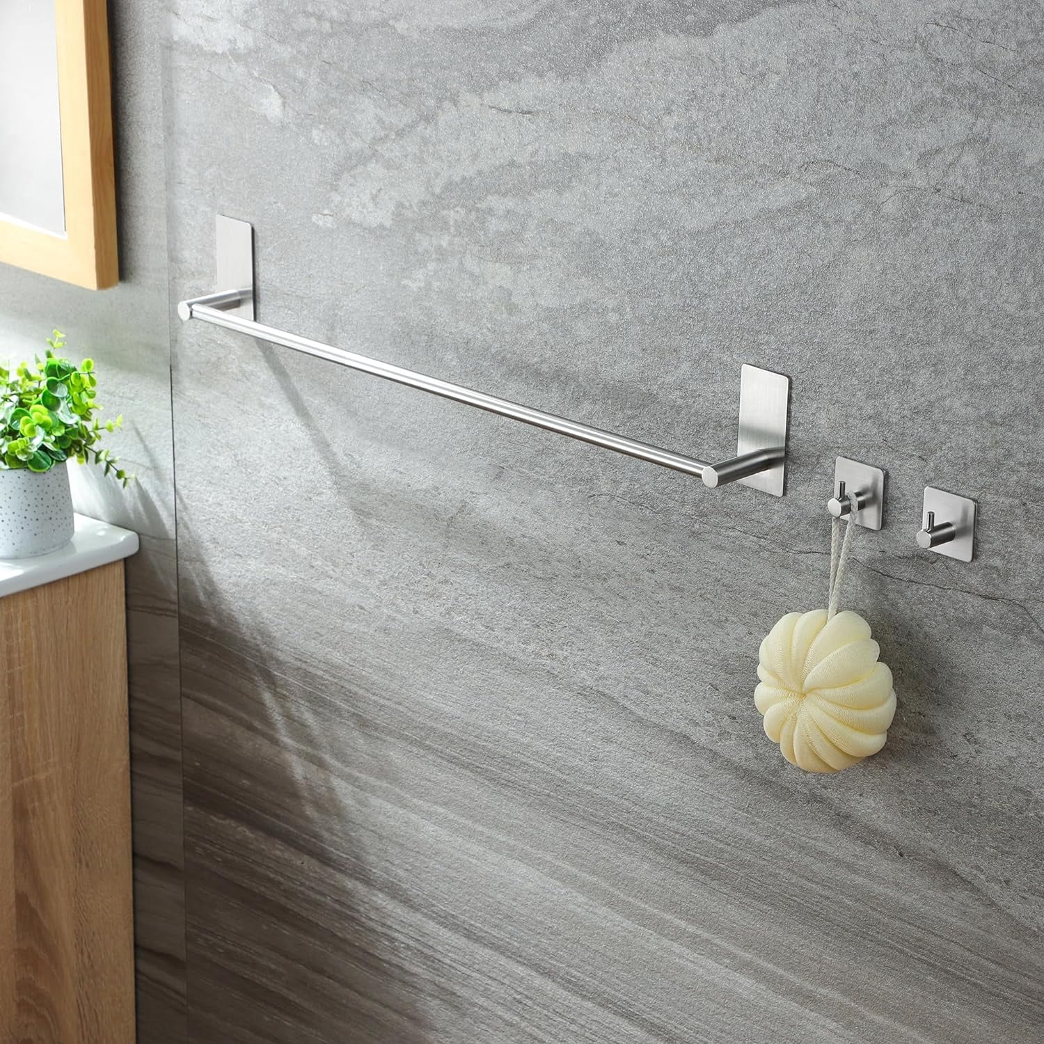 ASIASN-Towel Bar - 24 Inch Towel Holder with 2 Packs Adhesive Hooks ...