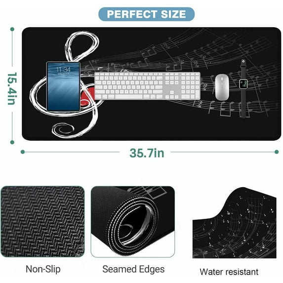 ASIASN-Treble Love Heart and Music Notes Mouse Pad XL Gaming Mouse ...