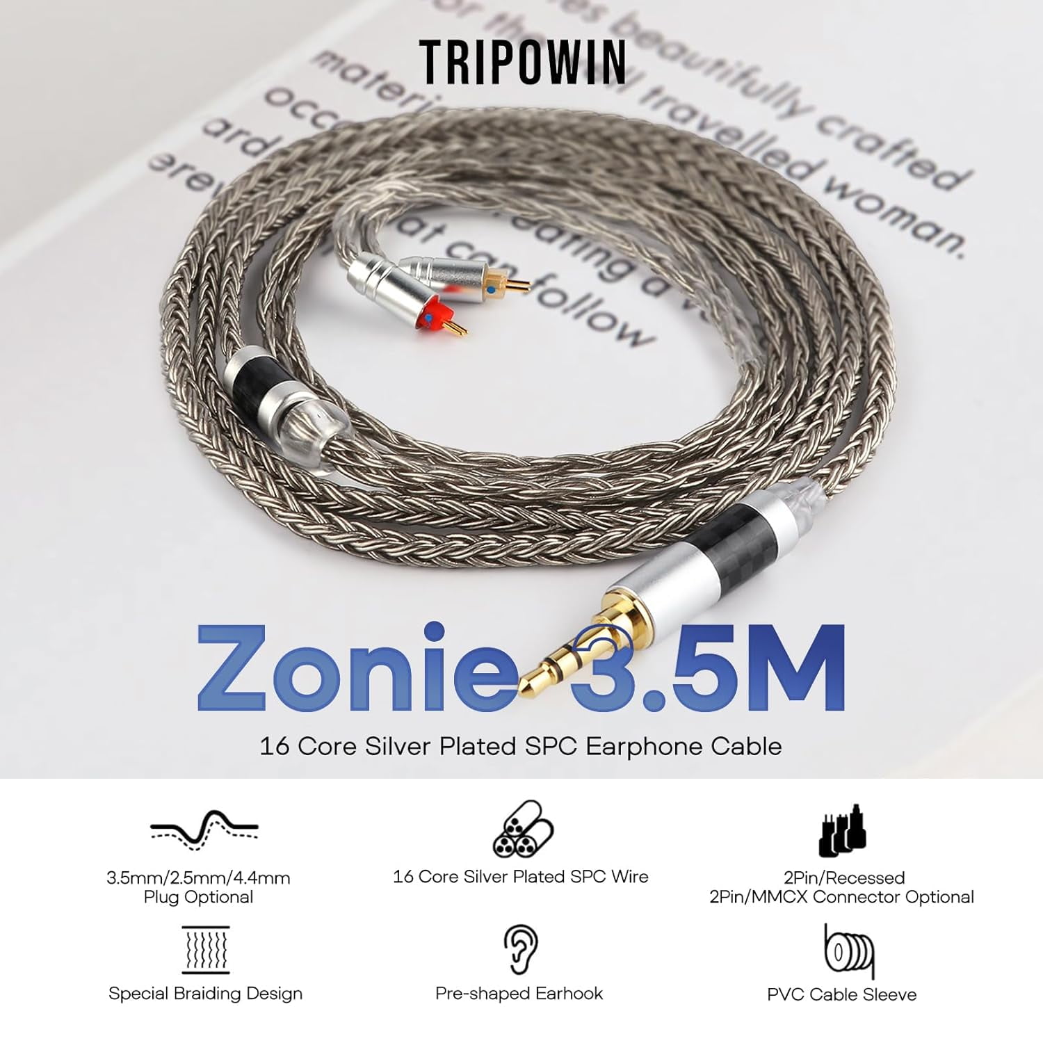 ASIASN-Tripowin Zonie IEM Cable, 16 Core Silver Plated Earphone ...