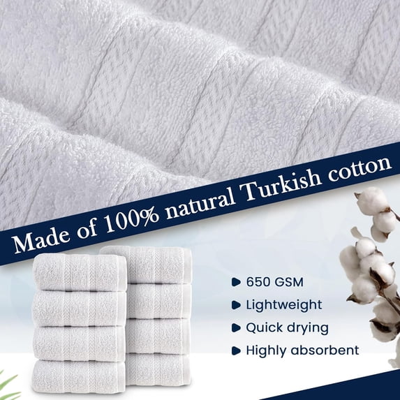 ASIASN-Turkish 8 Pack Premium Washcloths (8 Pieces) 650 GSM Highly ...