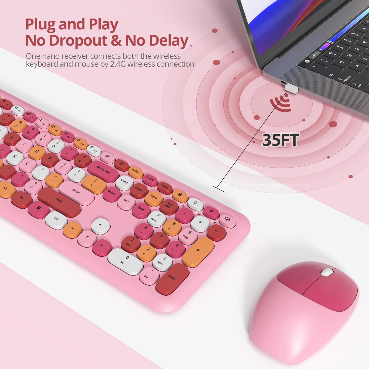 ASIASN-Typewriter Wireless Keyboard and Mouse Combo,2.4G Office 104 ...