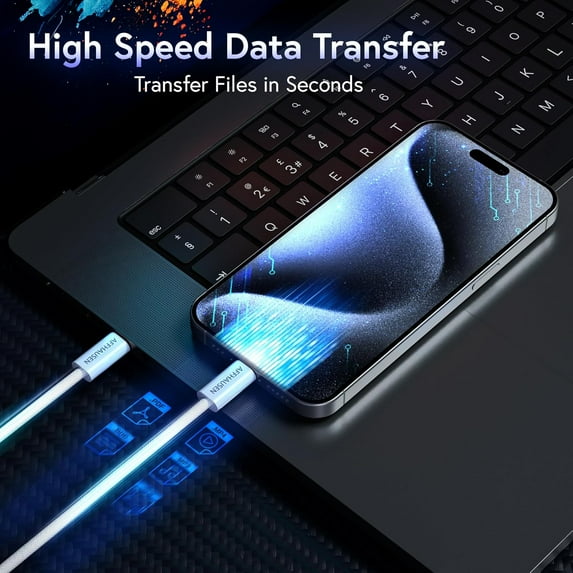 ASIASN-USB-C Cable, 2.1m, 240W Fast Charge 480Mbps Braided White ...