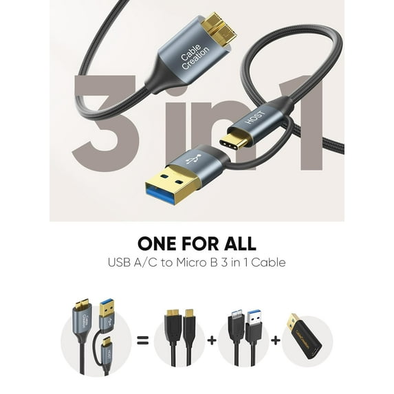 ASIASN-USB C Hard Drive Cable 3FT, 5Gbps USB A/C to Micro B, USB 3.0 ...