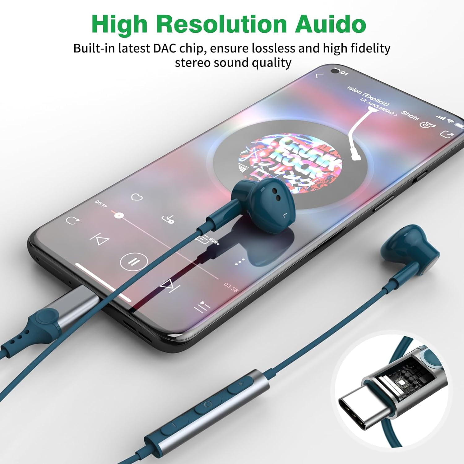 ASIASN-USB C Headphones Magnetic USB-C Wired Earbuds HiFi Stereo Type C ...
