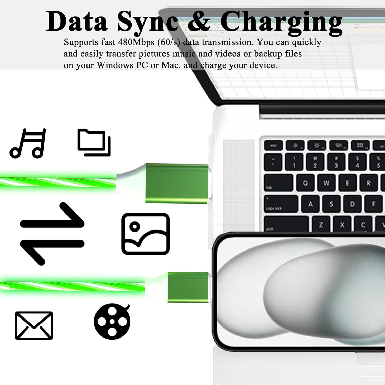 ASIASN-USB C to USB C Cable 3A Light Up C to C Cable LED C to Type C ...