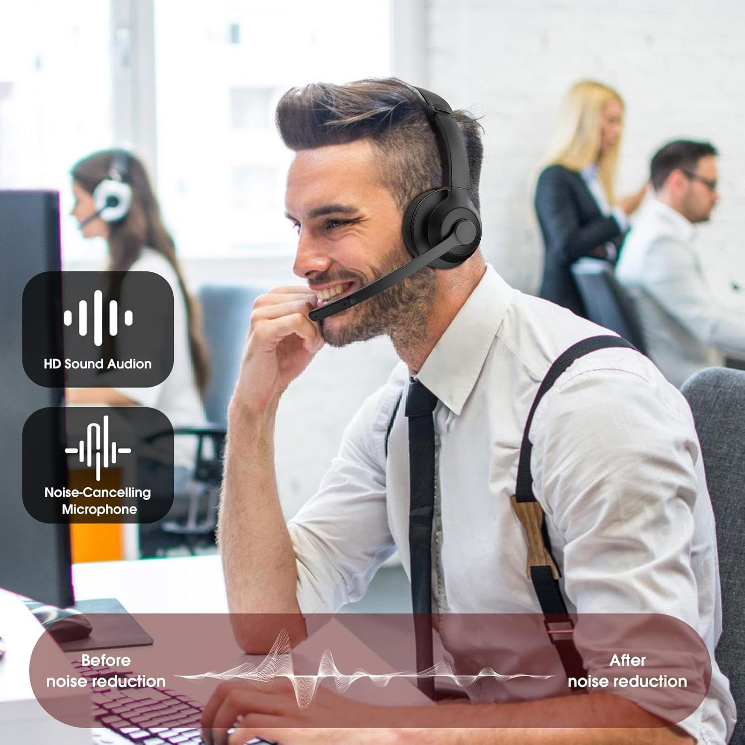 ASIASN-USB Headset with Microphone for PC/Laptop, Wired Headphones with ...