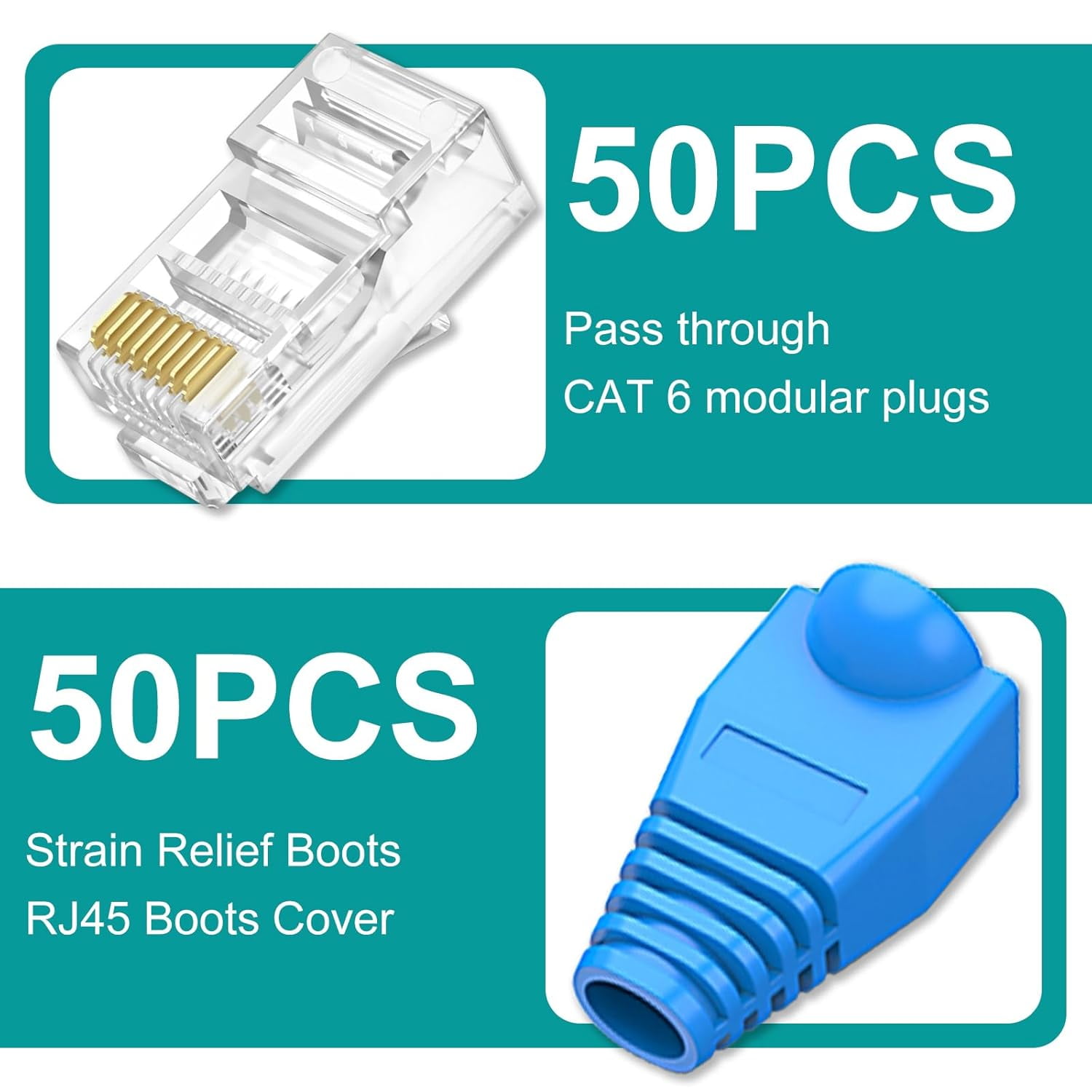 ASIASN-UTP RJ45 Connectors, Cat6 RJ45 Pass Through Plugs 50-Pack, Cat6 ...