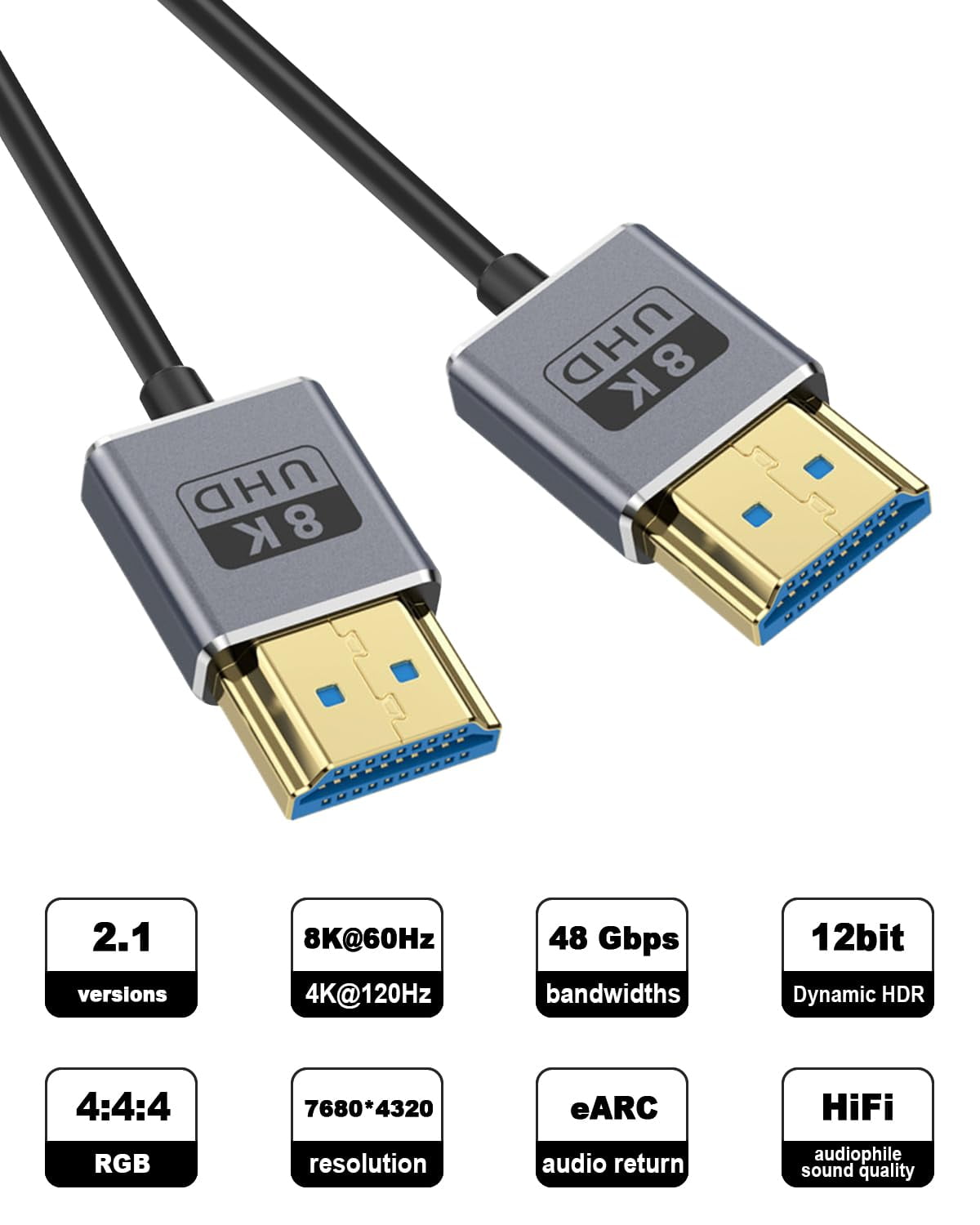 ASIASN-Ultra Thin 8K Short HDMI Cable 1FT, Ultra Thin/coaxial Short ...