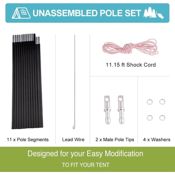 ASIASN-Unassembled Tent Poles Replacement, Female and Male End Tent ...