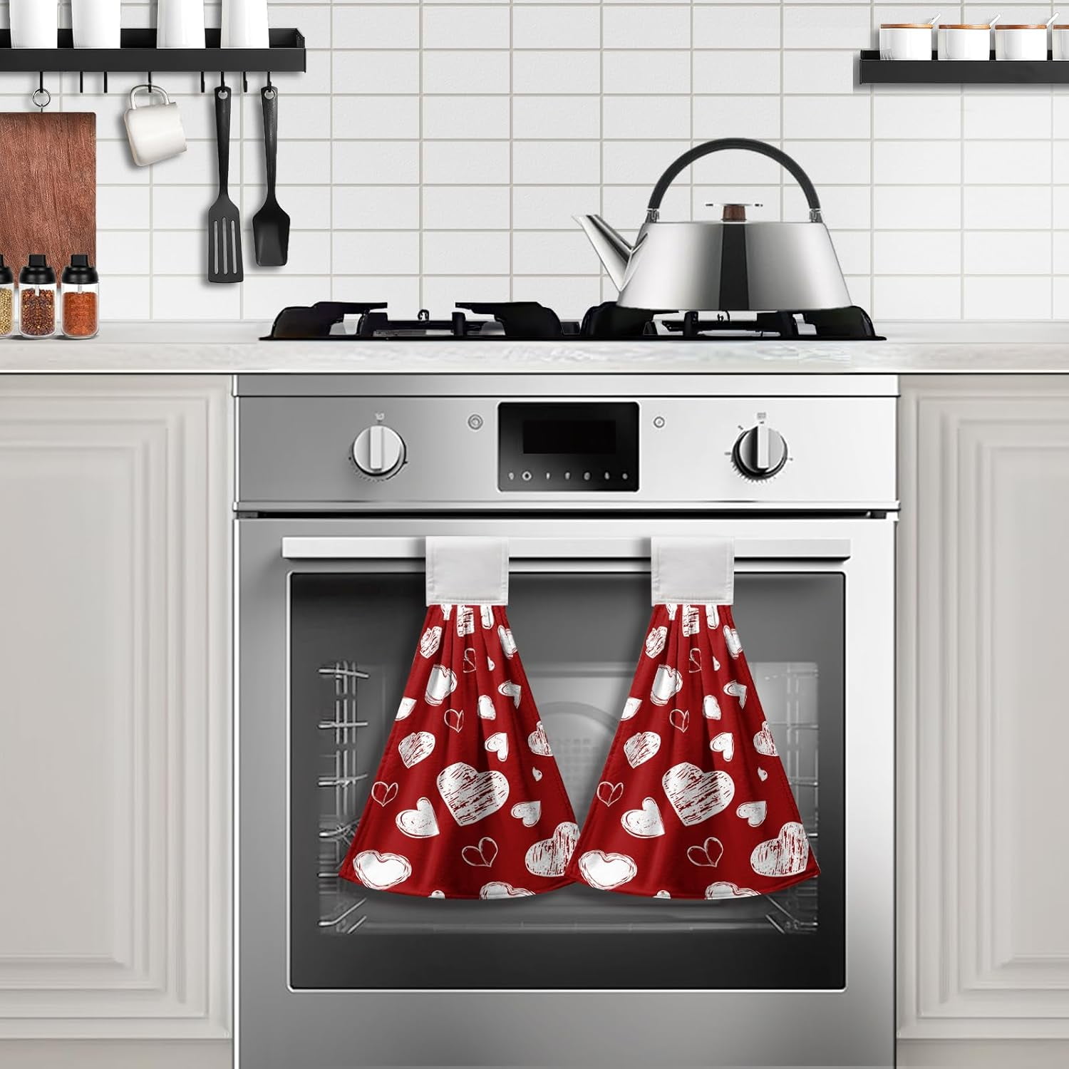 ASIASN-Valentines Heart Hanging Kitchen Towels Red Valentine's Day Hand ...