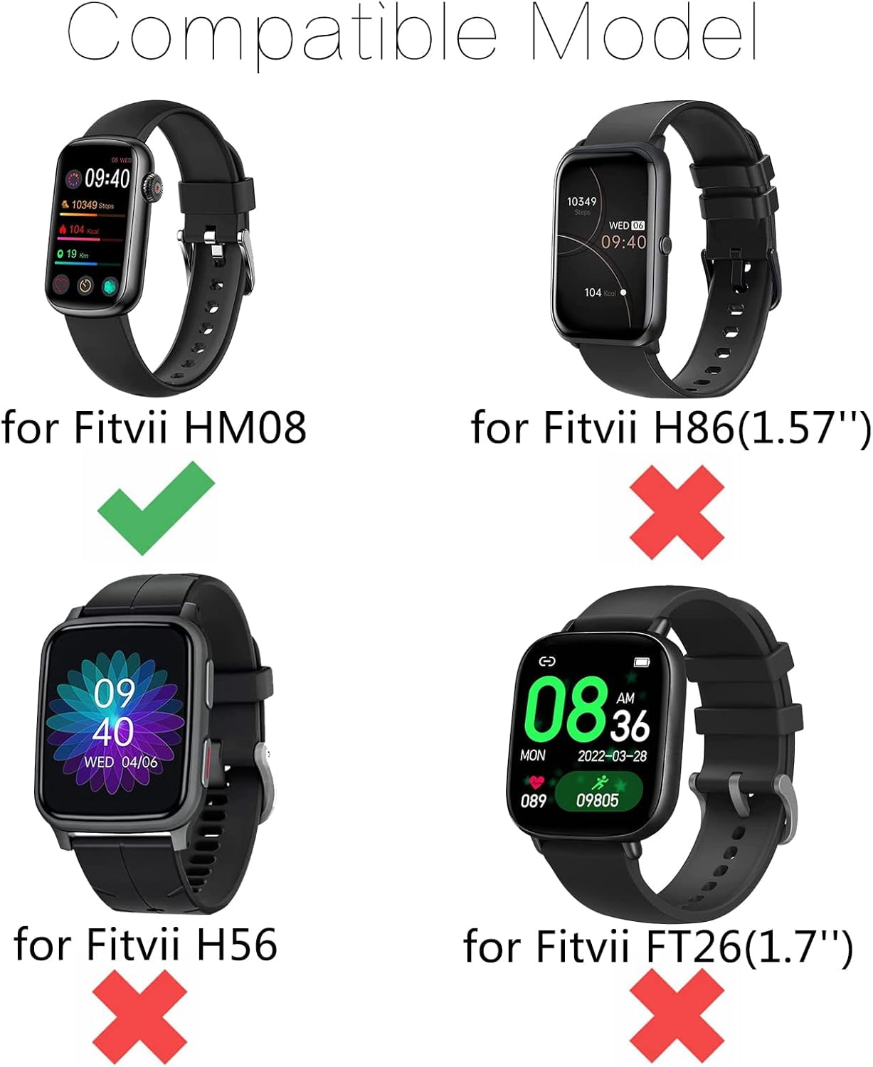 ASIASN-Watch Band Compatible for FITVII HM08 Fitness Tracker Watch ...