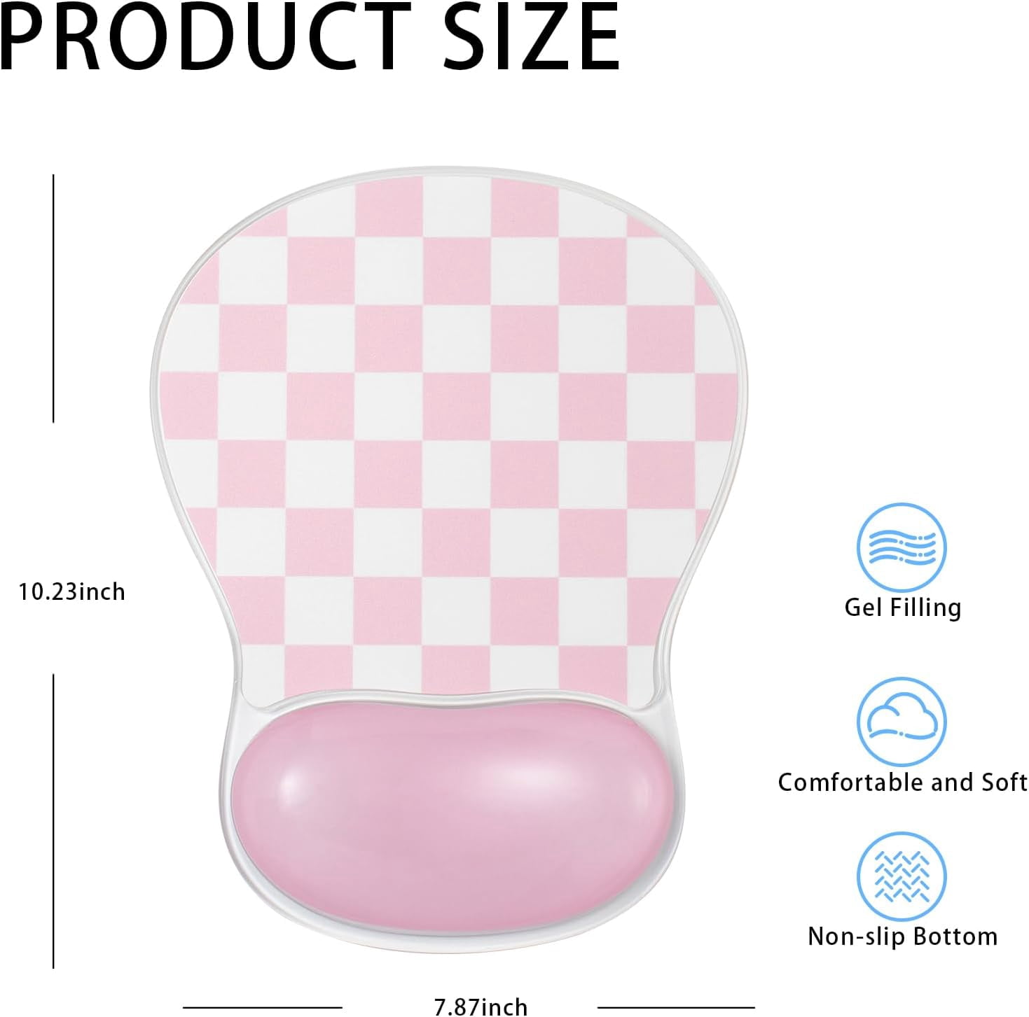 ASIASN-White Pink Checkered Mouse Pad with Wrist Rest - Cute Office ...