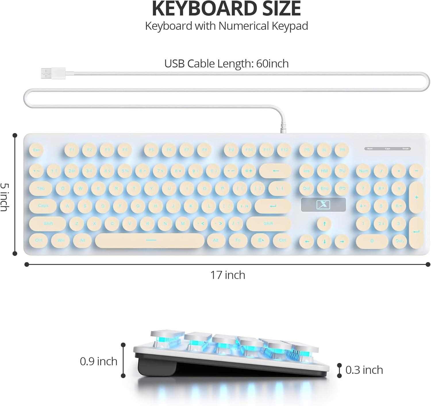 ASIASN-Wired Retro Typewriter Keyboard, Quiet Full Size Membrane ...