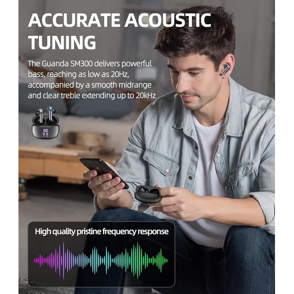 ASIASN-Wireless Earbuds Bluetooth 5.3 Headphones 50H Playback Deep Bass ...