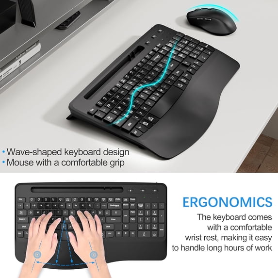ASIASN-Wireless Keyboard and Mouse Ergonomic Combo, Moojay 2.4G ...