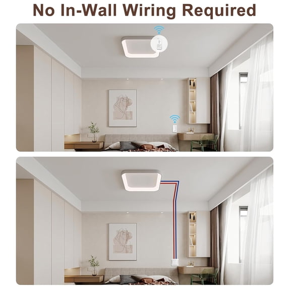 ASIASN-Wireless Light Switch and Receiver Kit,1300FT RF Range,No Wiring ...