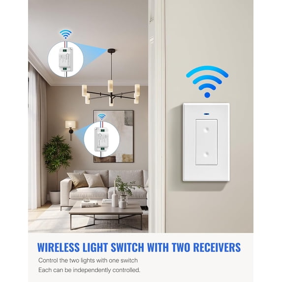 ASIASN-Wireless Light Switch and Receiver Kit, Remote Wall Switches ...